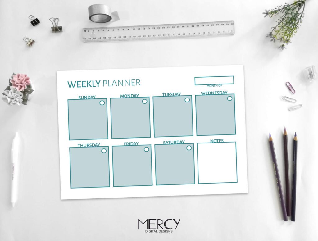 Cute Weekly Planner Printable, A4 and Letter • Mercy Digital Designs