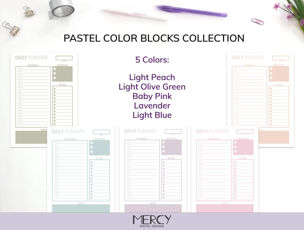Pastel Daily Planner Printable, A4 and Letter • Mercy Digital Designs