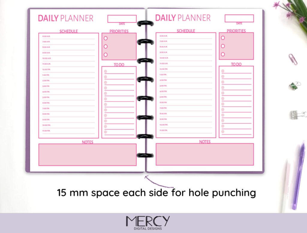 Cute Daily Planner Printable, A4 and Letter • Mercy Digital Designs