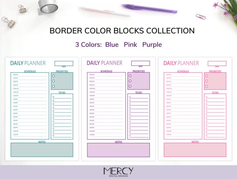Cute Daily Planner Printable, A4 and Letter • Mercy Digital Designs