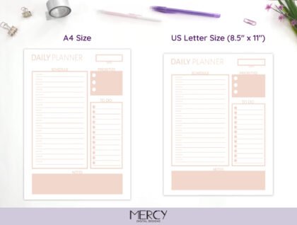 Pastel Daily Planner Printable, A4 and Letter • Mercy Digital Designs