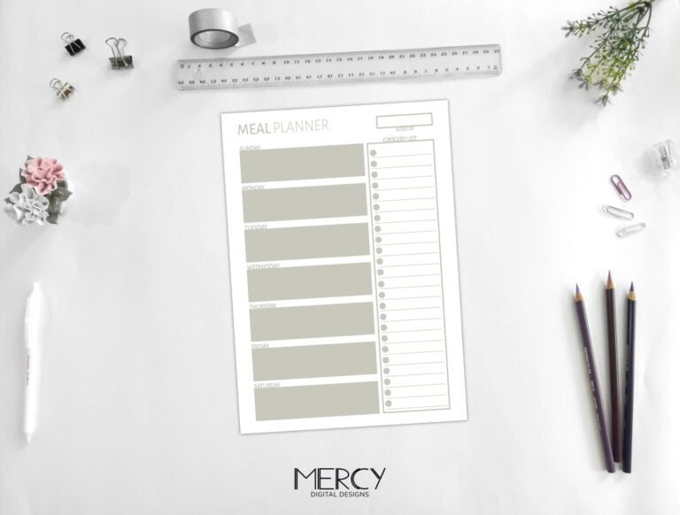 Weekly Meal Planner Printable with Grocery List Pastel, A4 & Letter • MDD