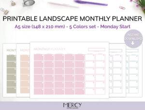 A5 Monthly Planner Printable Pastel • Mercy Digital Designs