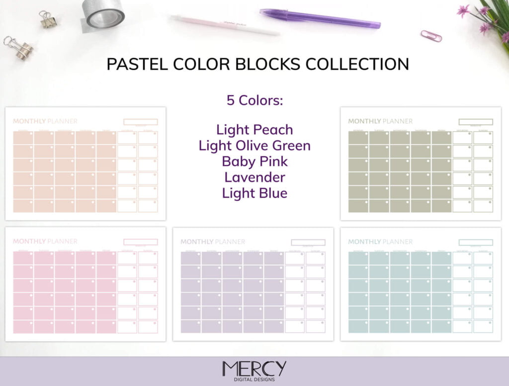 A5 Monthly Planner Printable Pastel • Mercy Digital Designs