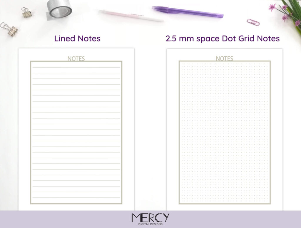 A5 Printable Notes Page Pastel Set • Mercy Digital Designs