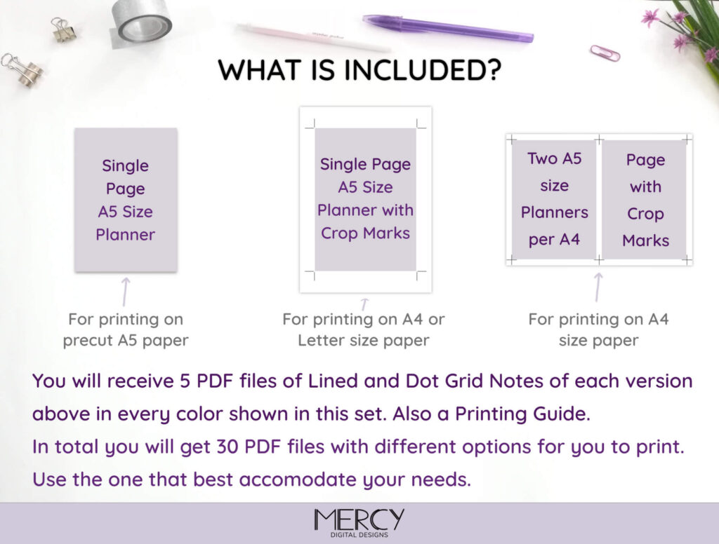 A5 Printable Notes Page Pastel Set • Mercy Digital Designs