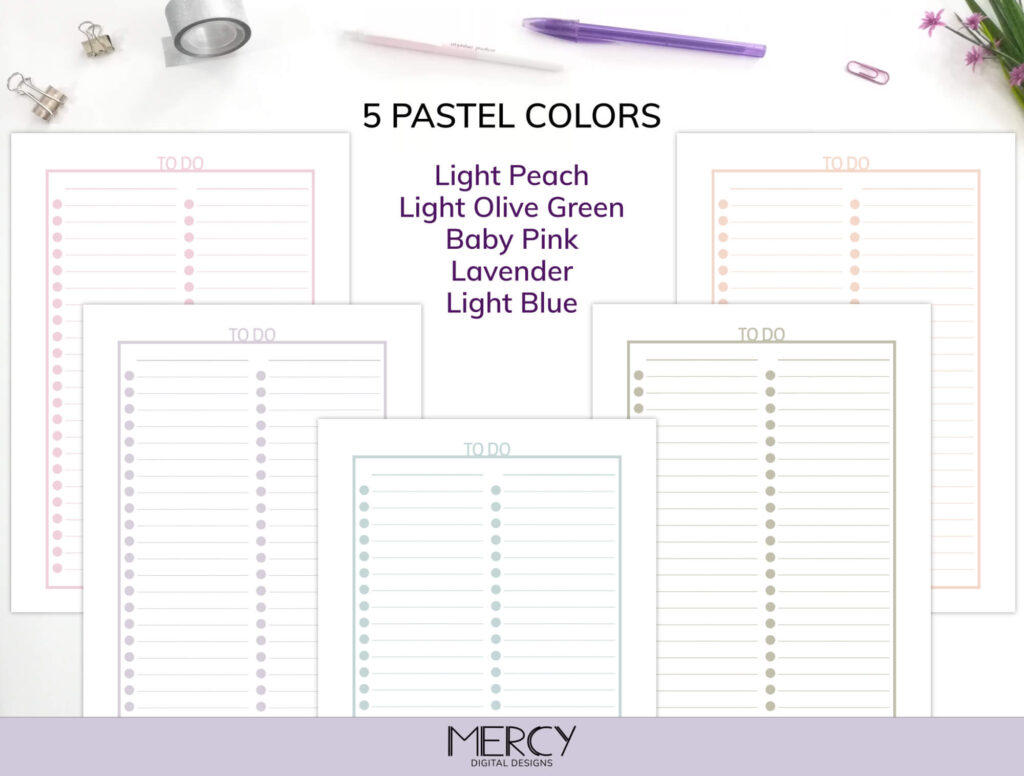 A5 To Do List Printable Pastel Set • Mercy Digital Designs