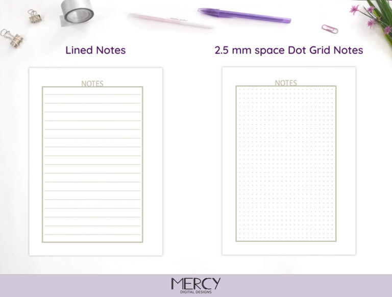A6 Printable Notes Page Pastel Set • Mercy Digital Designs