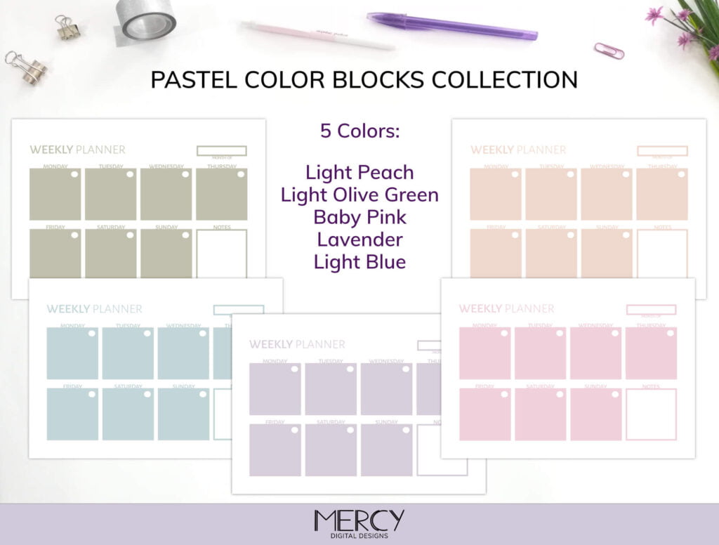 A6 Weekly Planner Printable Pastel • Mercy Digital Designs