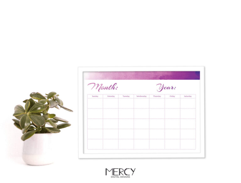 Undated Calendar Printable Landscape • Mercy Digital Designs