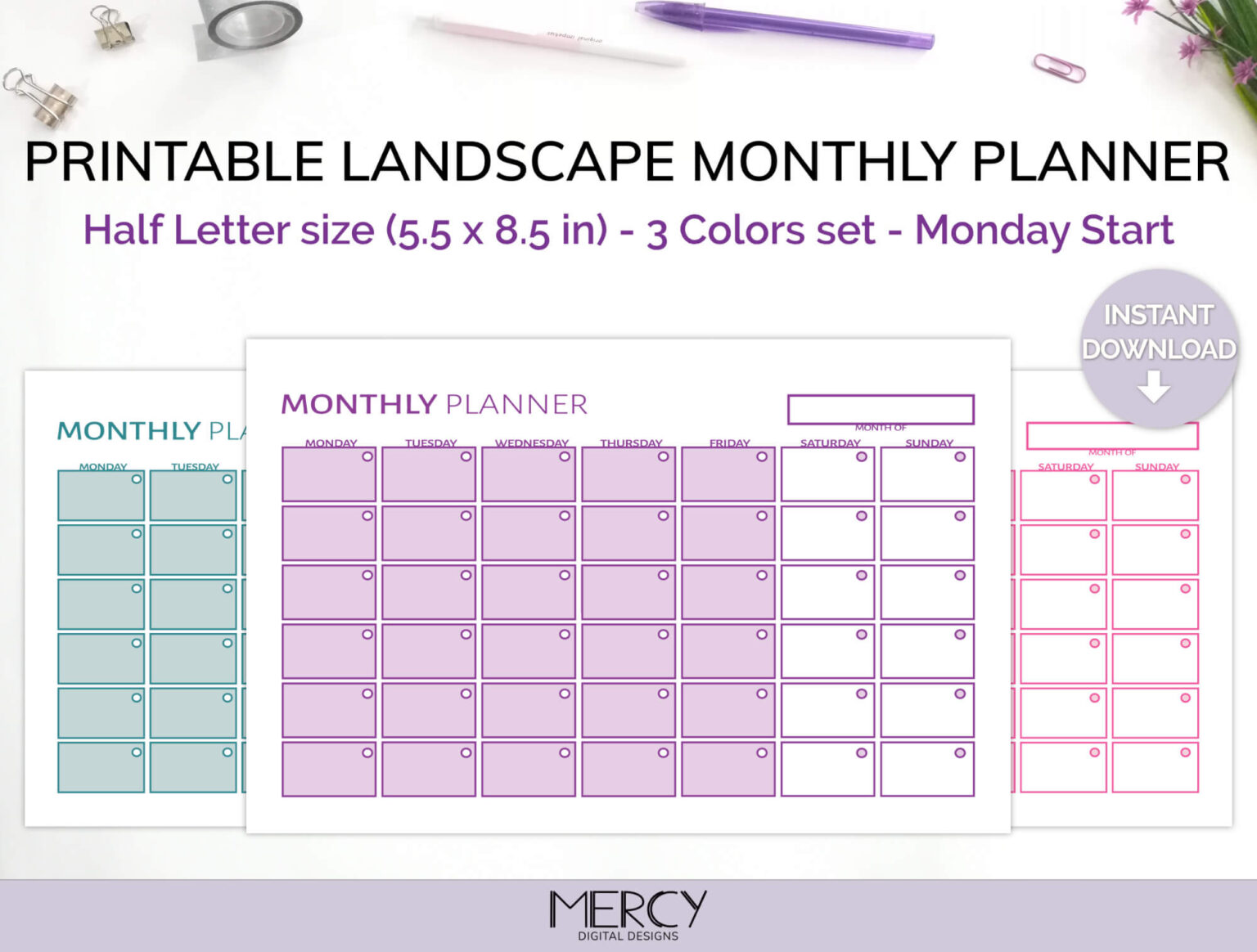 Printable Half Monthly Planner Cute Set • Mercy Digital Designs