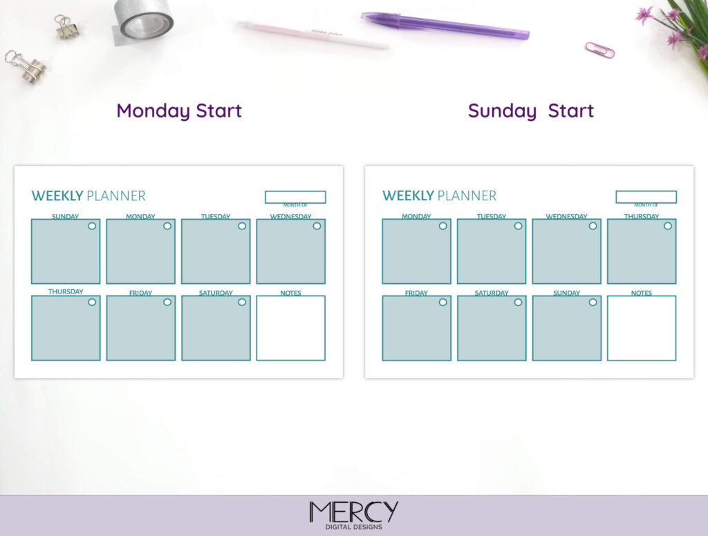 Printable Half Weekly Planner Cute • Mercy Digital Designs