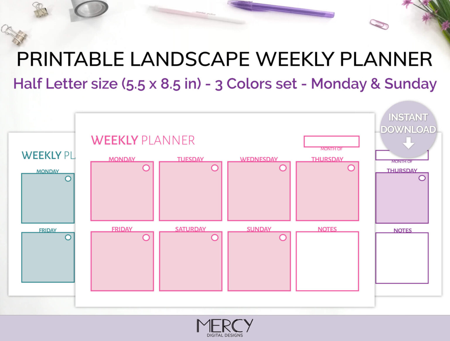 Cute Weekly Planner Printable Half Size