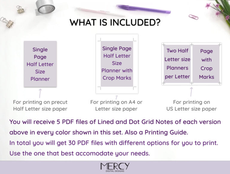 Half Printable Notes Page Pastel Set • Mercy Digital Designs