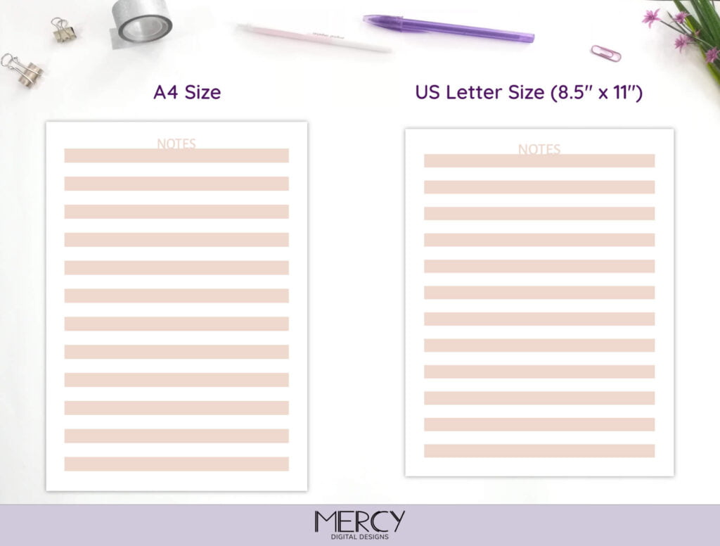 Pastel Lined Notes Page Printable, A4 and US Letter • MDD