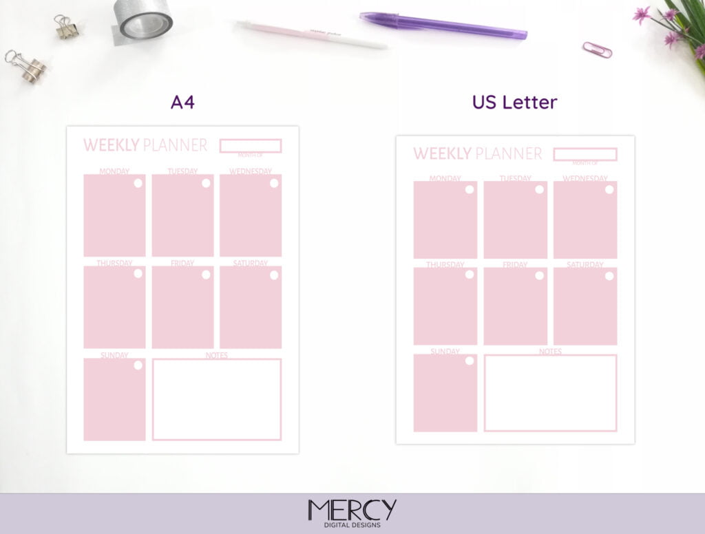 A5 Vertical Weekly Planner Printable Pastel • Mercy Digital Designs