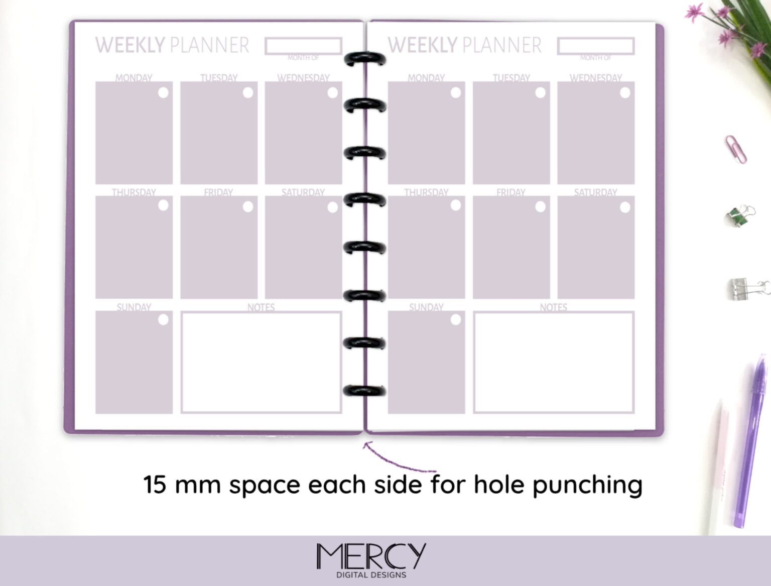 A5 Vertical Weekly Planner Printable Pastel • Mercy Digital Designs