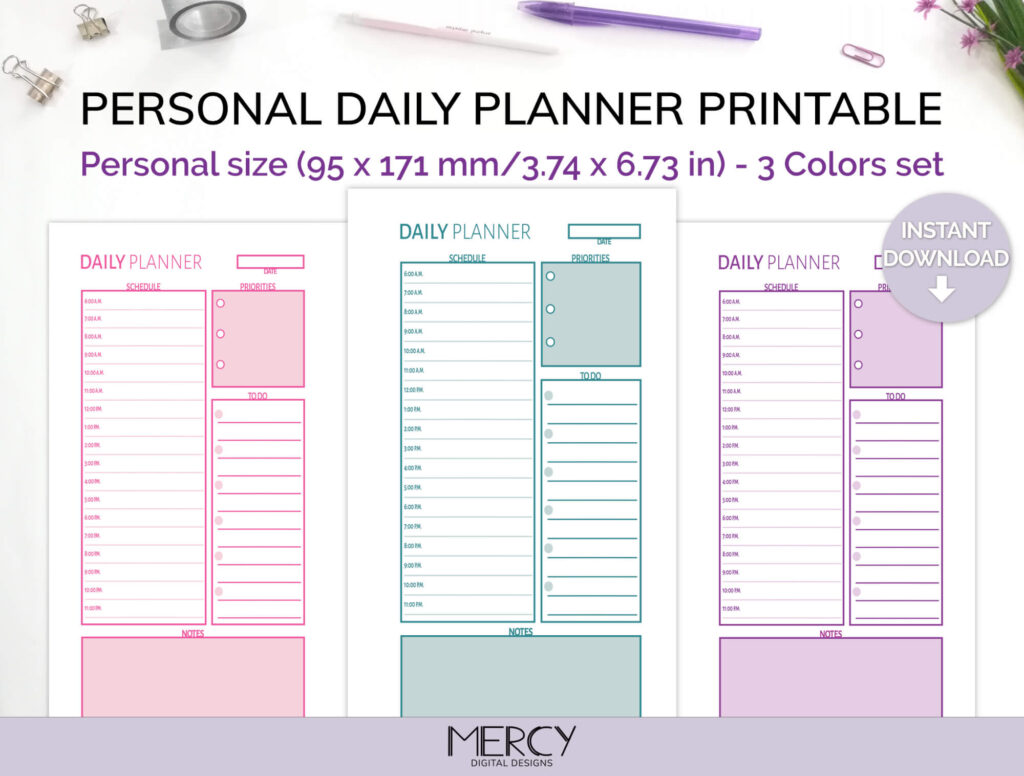 Printable Personal Daily Planner Cute • Mercy Digital Designs