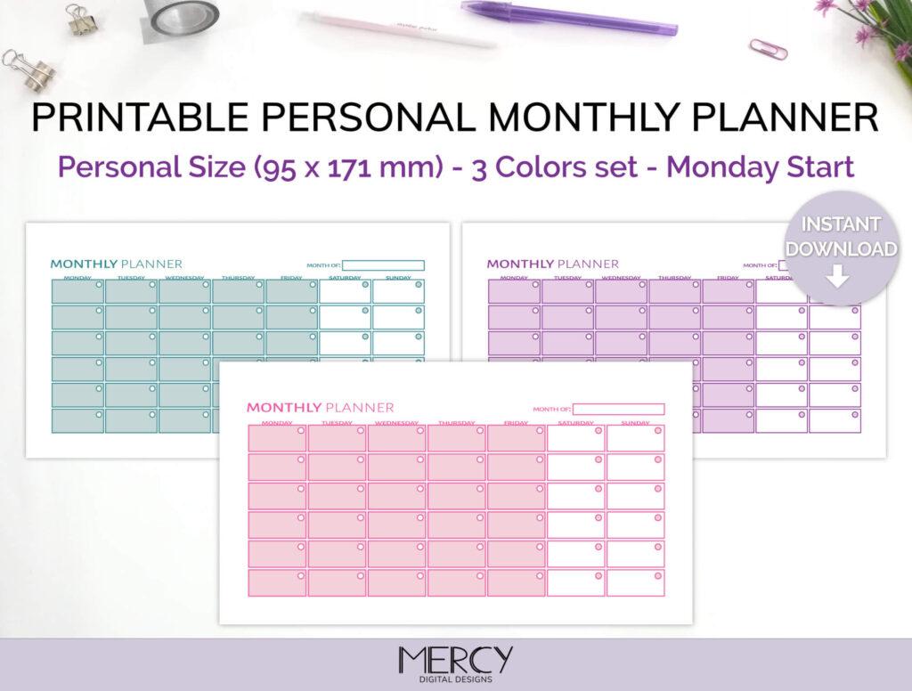 Printable Monthly Planner Pages • Mercy Digital Designs