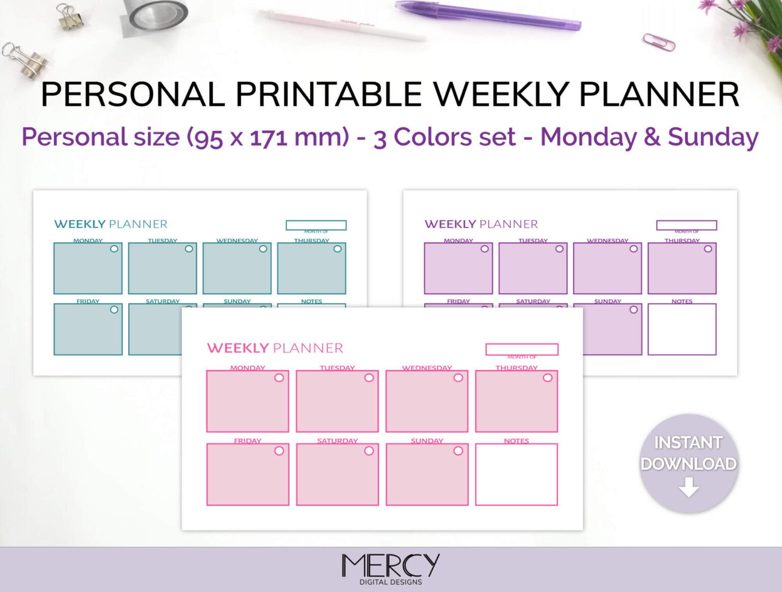 Printable Personal Weekly Planner Cute • Mercy Digital Designs
