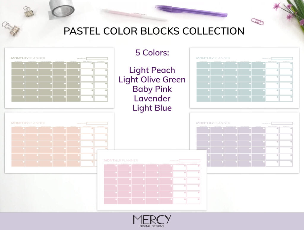 Personal Monthly Planner Printable Pastel Set • Mercy Digital Designs