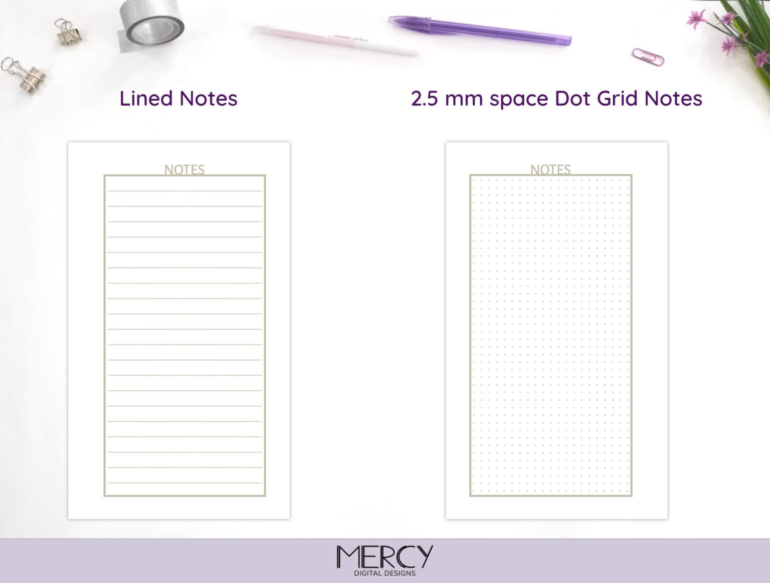 Personal Printable Notes Page Pastel Set • Mercy Digital Designs