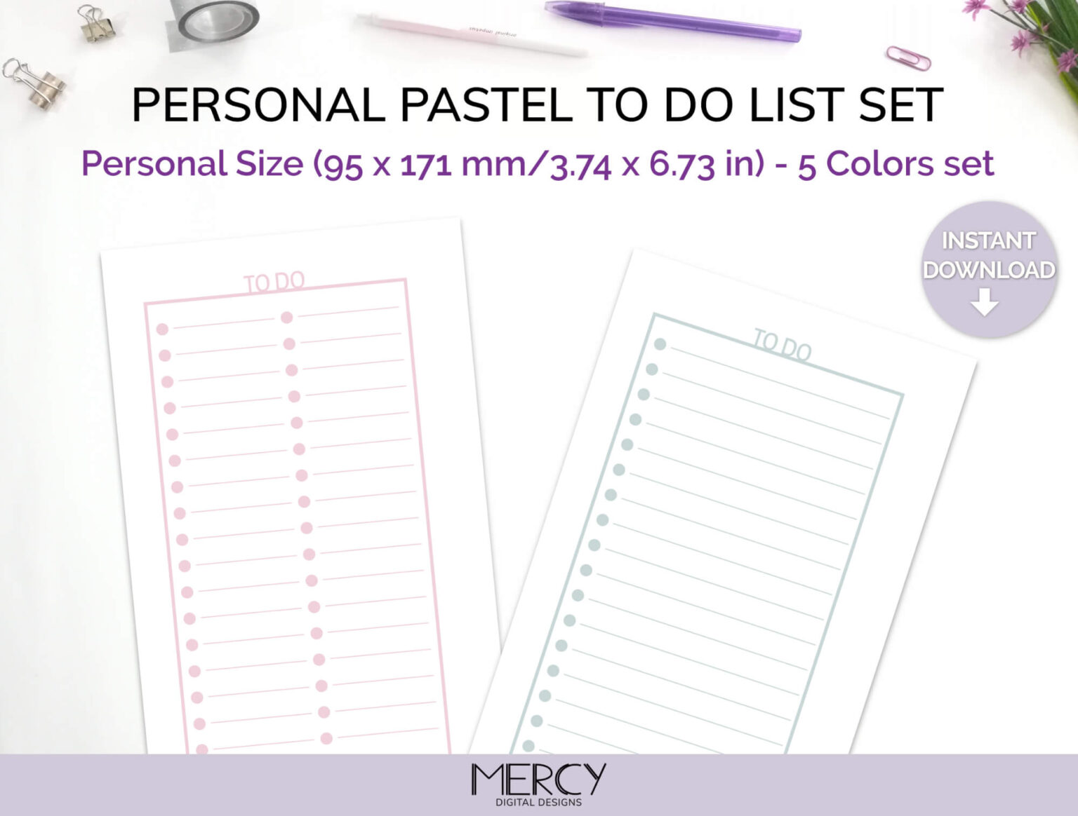 Personal To Do List Printable Pastel Set • Mercy Digital Designs