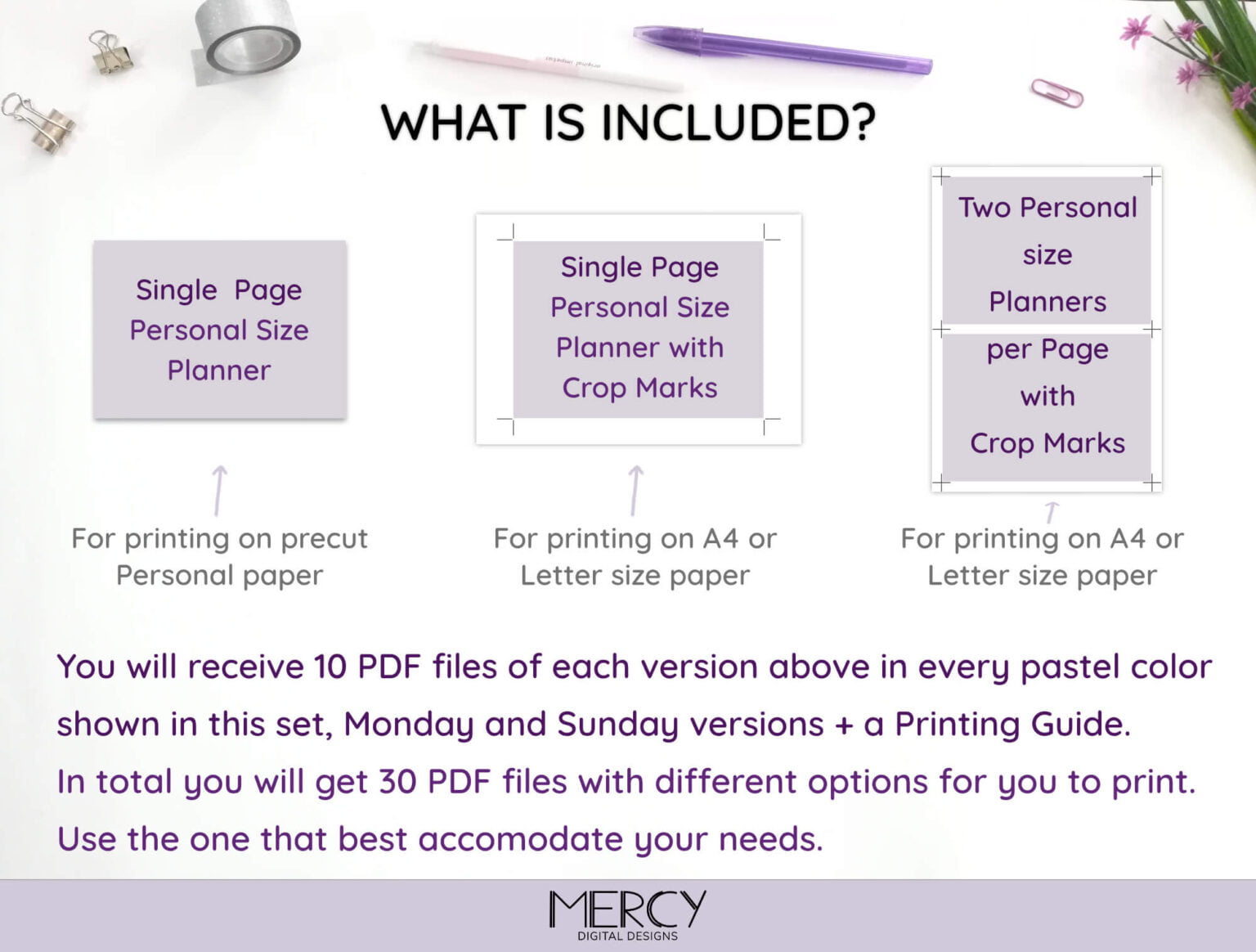 Personal Weekly Planner Printable Pastel • Mercy Digital Designs