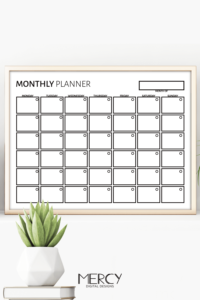 Black and White Monthly Planner Printable Free • Mercy Digital Designs