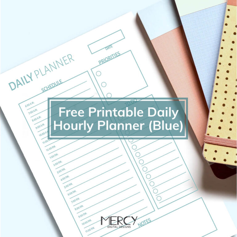 Free Printable Daily Hourly Planner (Blue) • Mercy Digital Designs