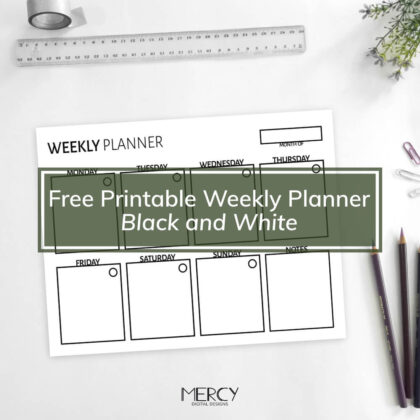 Black and White Weekly Planner Printable Free • Mercy Digital Designs