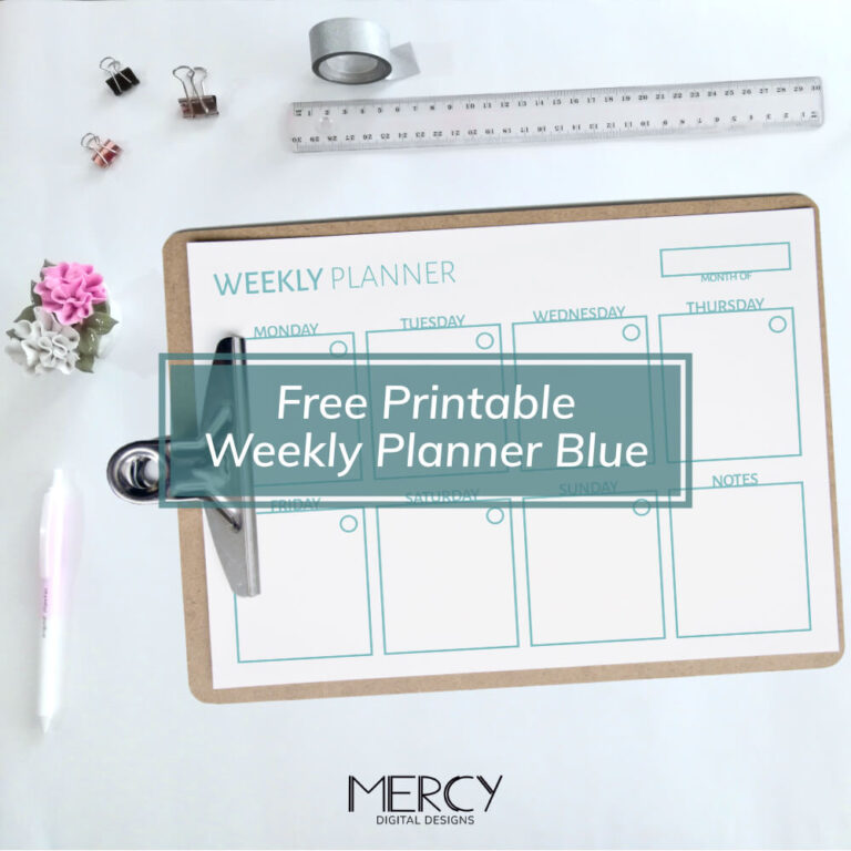 Printable Weekly Planner Blue Free • Mercy Digital Designs