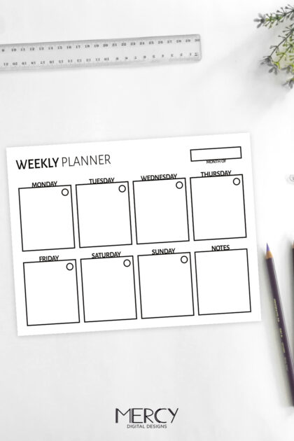 Black and White Weekly Planner Printable Free • Mercy Digital Designs
