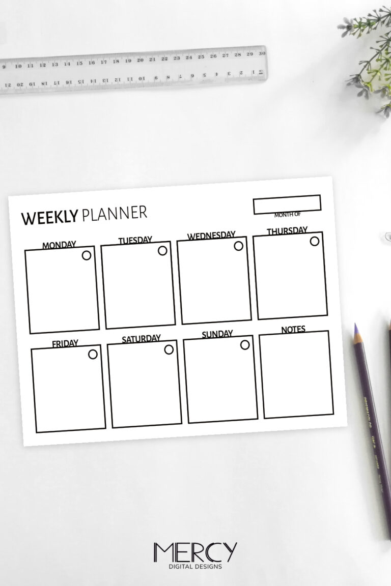 Black and White Weekly Planner Printable Free • Mercy Digital Designs