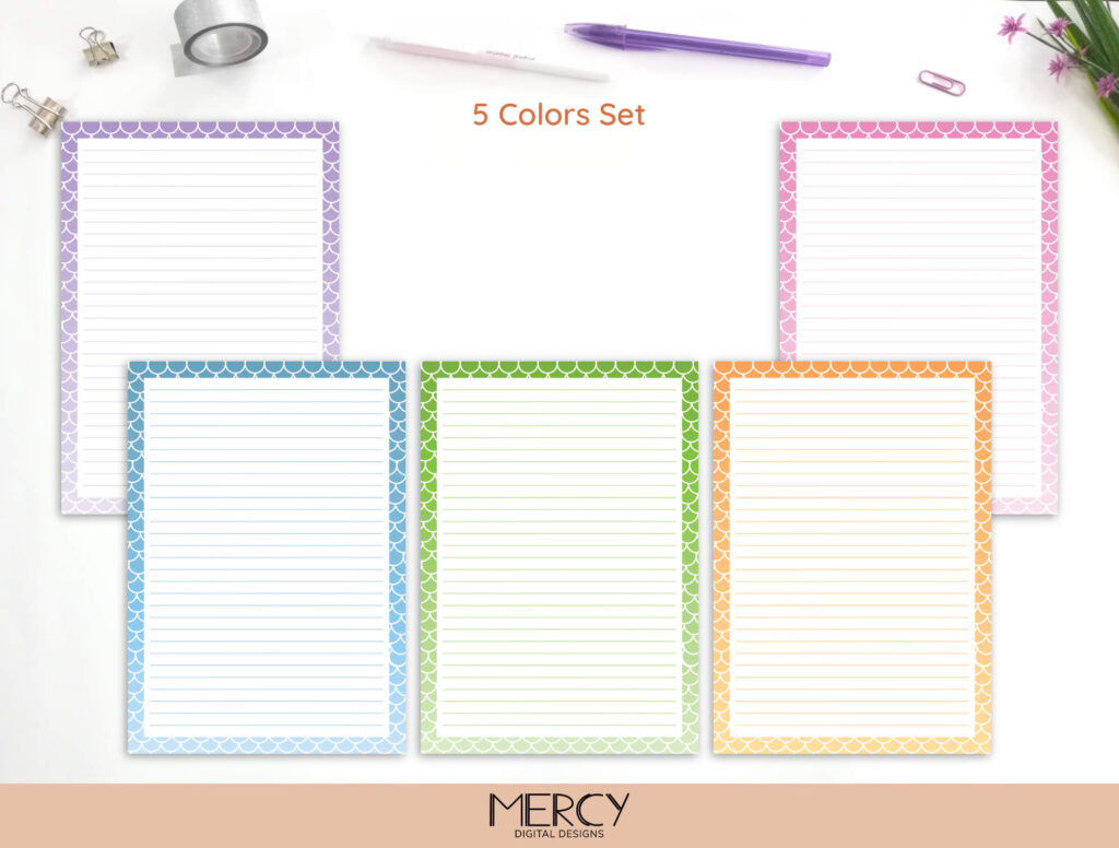 Printable Stationery Borders Paper, Colorful Waves • Mercy Digital Designs