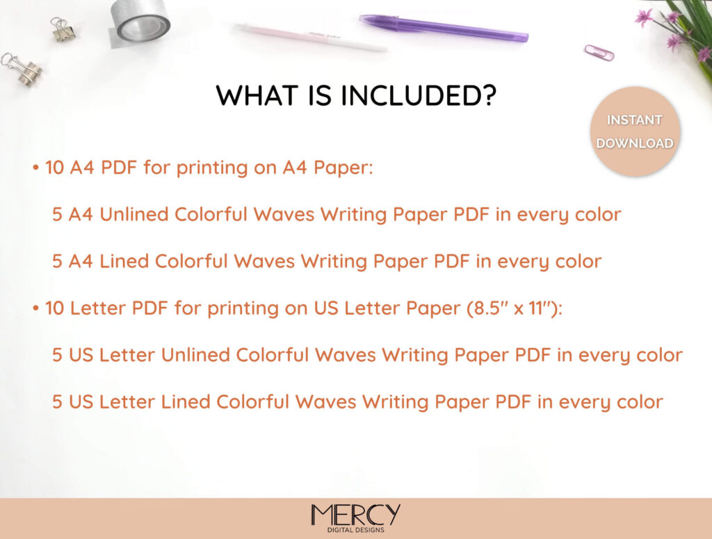 Printable Stationery Borders Paper, Colorful Waves • Mercy Digital Designs