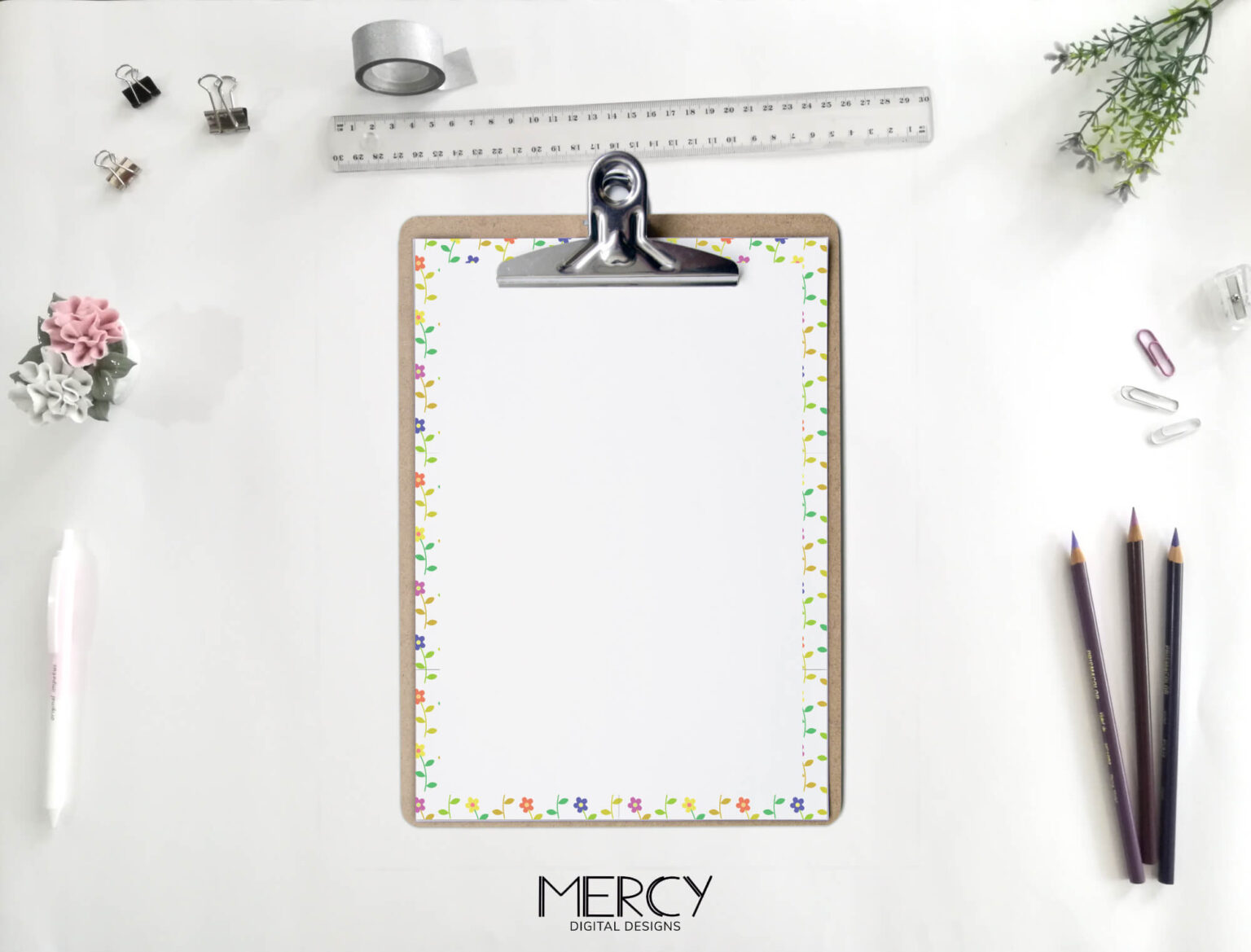 Printable Writing Paper with Borders, Cute Flowers • Mercy Digital Designs