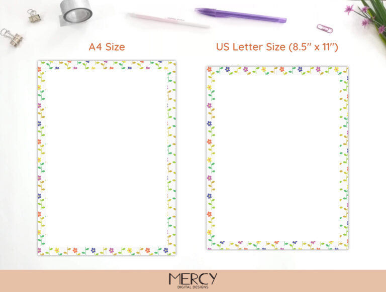 Printable Writing Paper with Borders, Cute Flowers • Mercy Digital Designs