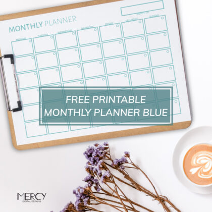 Free Monthly Planner Printable Blue • Mercy Digital Designs