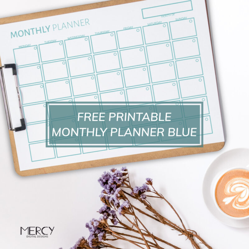 Free Monthly Planner Printable Blue • Mercy Digital Designs