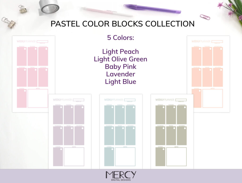 Personal Vertical Weekly Planner Printable Pastel • Mercy Digital Designs