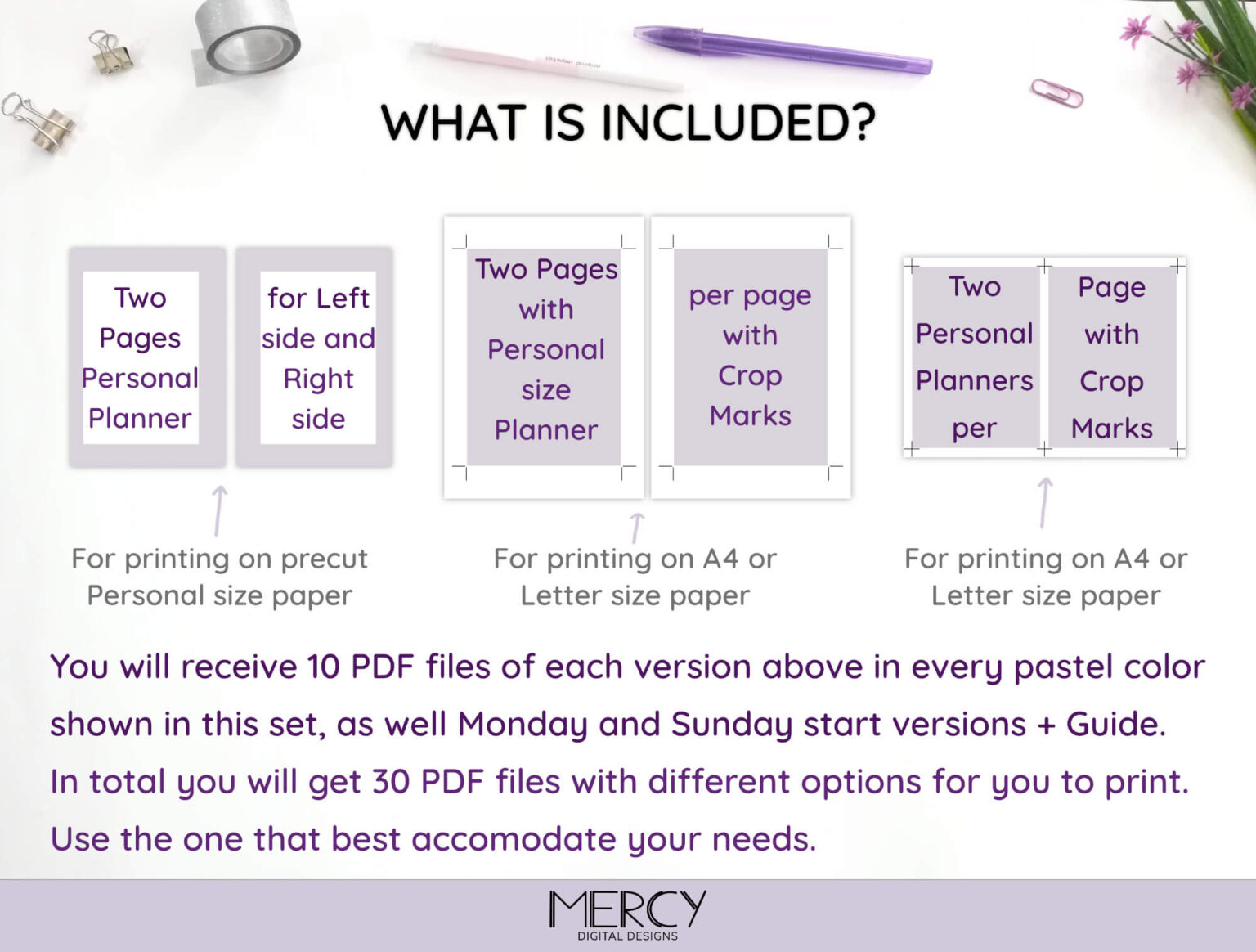 Personal Vertical Weekly Planner Printable Pastel • Mercy Digital Designs