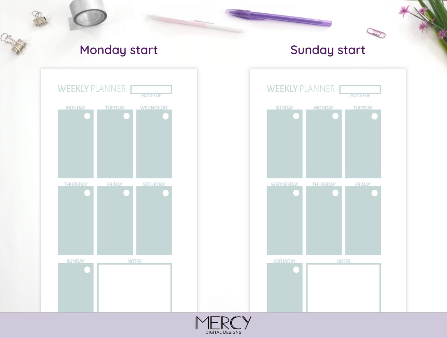 Personal Vertical Weekly Planner Printable Pastel • Mercy Digital Designs