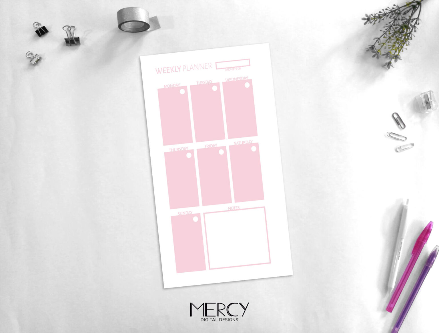 Personal Vertical Weekly Planner Printable Pastel • Mercy Digital Designs