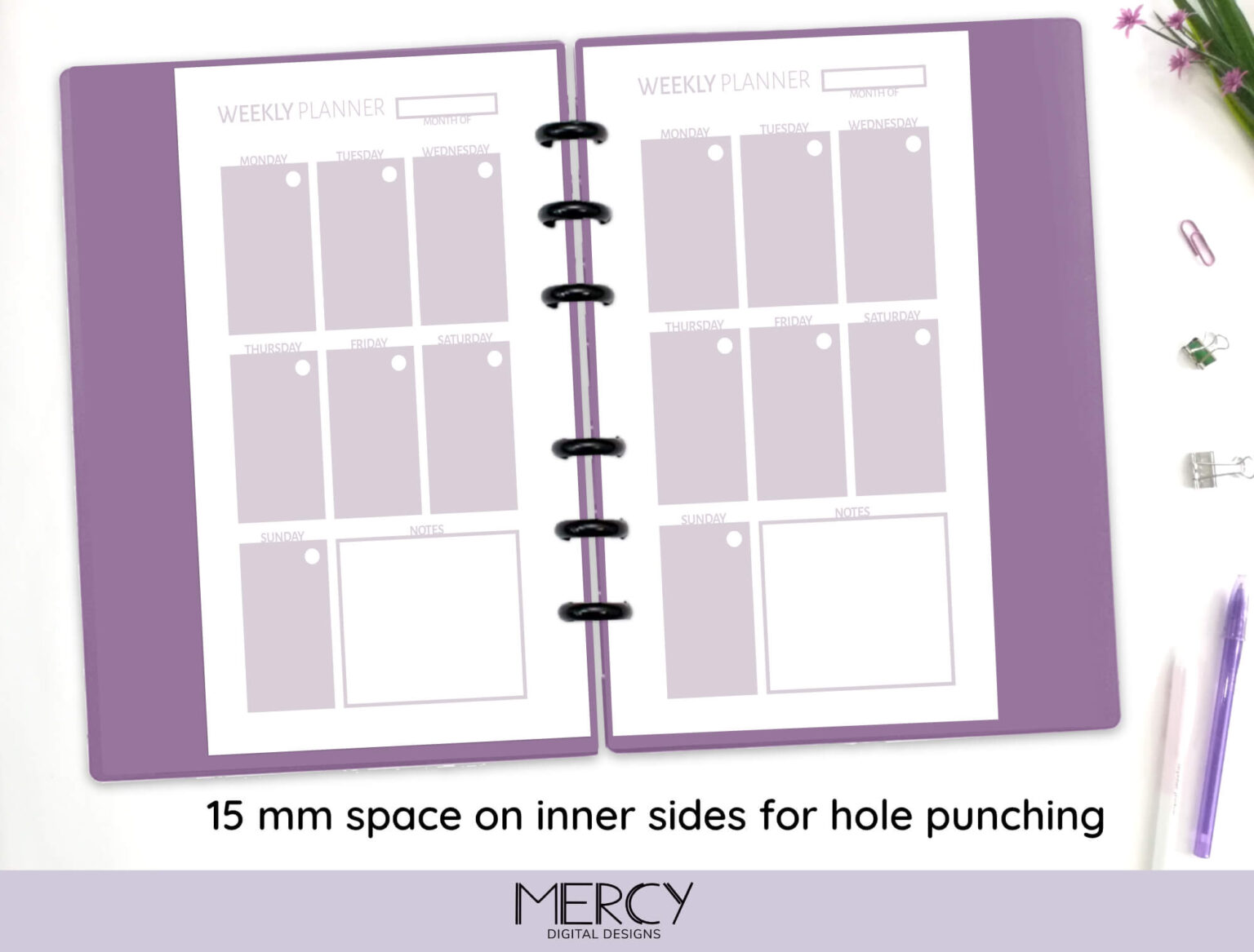 Personal Vertical Weekly Planner Printable Pastel • Mercy Digital Designs