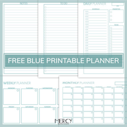 Free Blue Printable Planner • Mercy Digital Designs