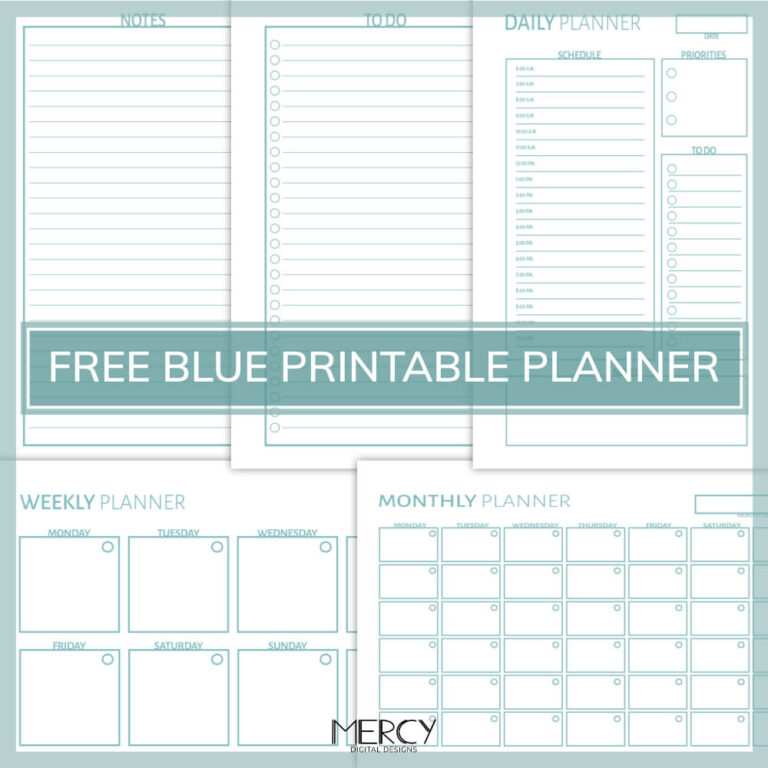Free Blue Printable Planner • Mercy Digital Designs