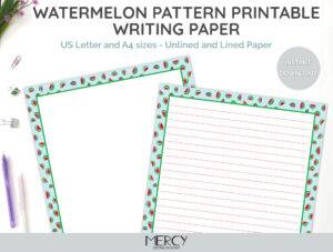 Printable Writing Paper Stationery with Watermelon Pattern • MDD