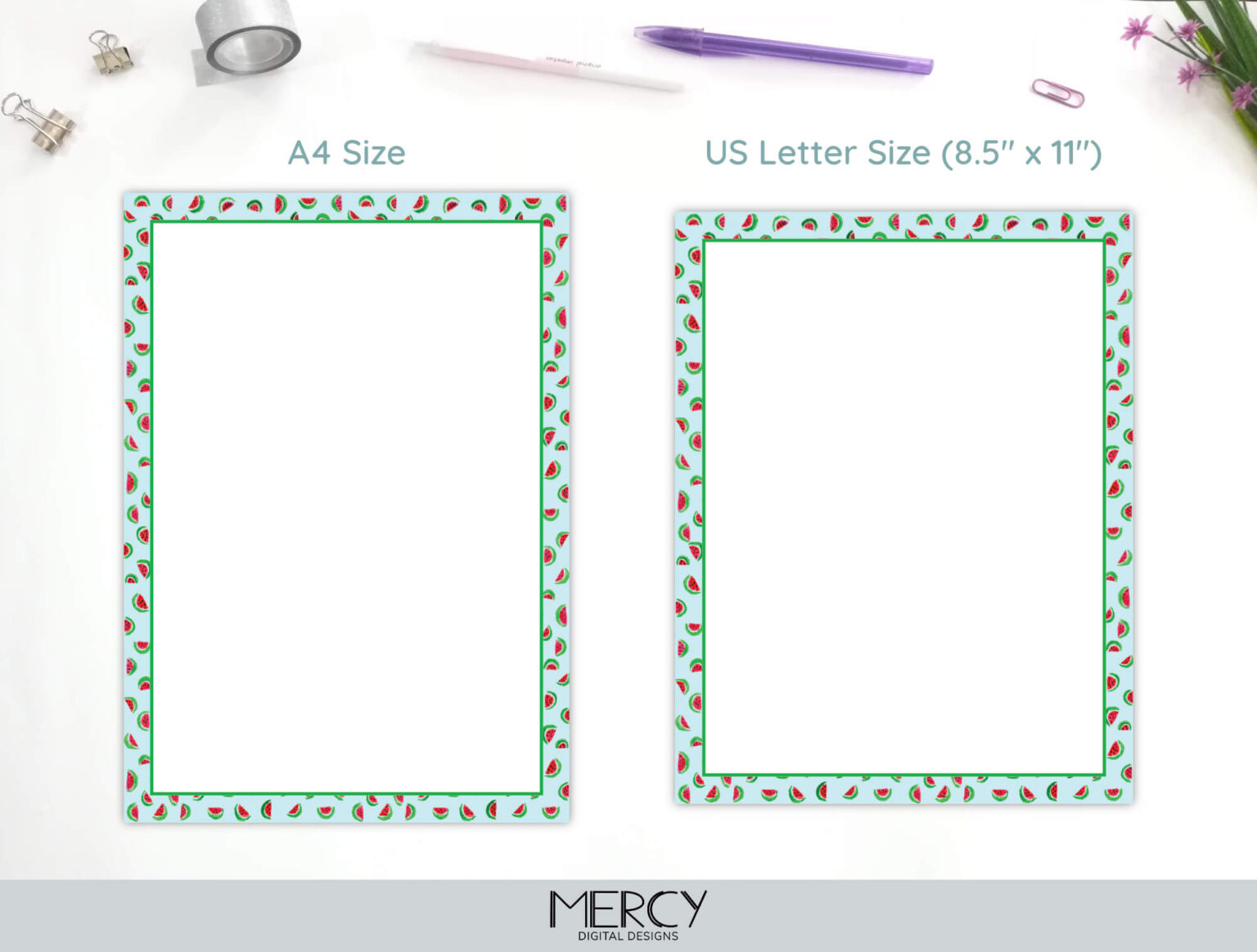 Printable Writing Paper Stationery with Watermelon Pattern • MDD
