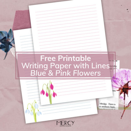 Free Printable Writing Paper with Lines: Blue and Pink Flowers • MDD